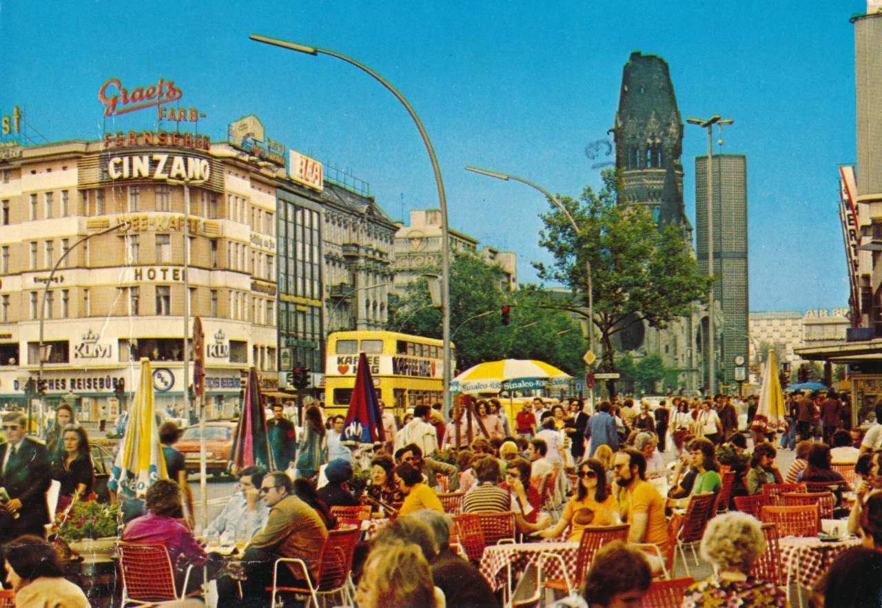 Kaiser Wilhelm Memorial Church seen from the Kurfürstendamm c.1974 ...
