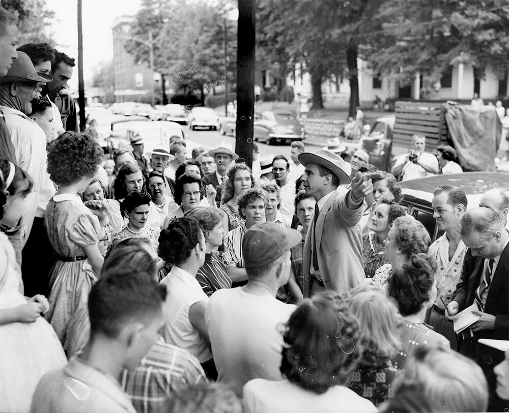 John Kasper speaking to a crowd, Nashville, TN, September 1957 ...