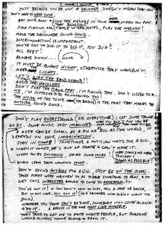 Thelonious Monk’s 25 Tips for Musicians - 1960 - Flashbak