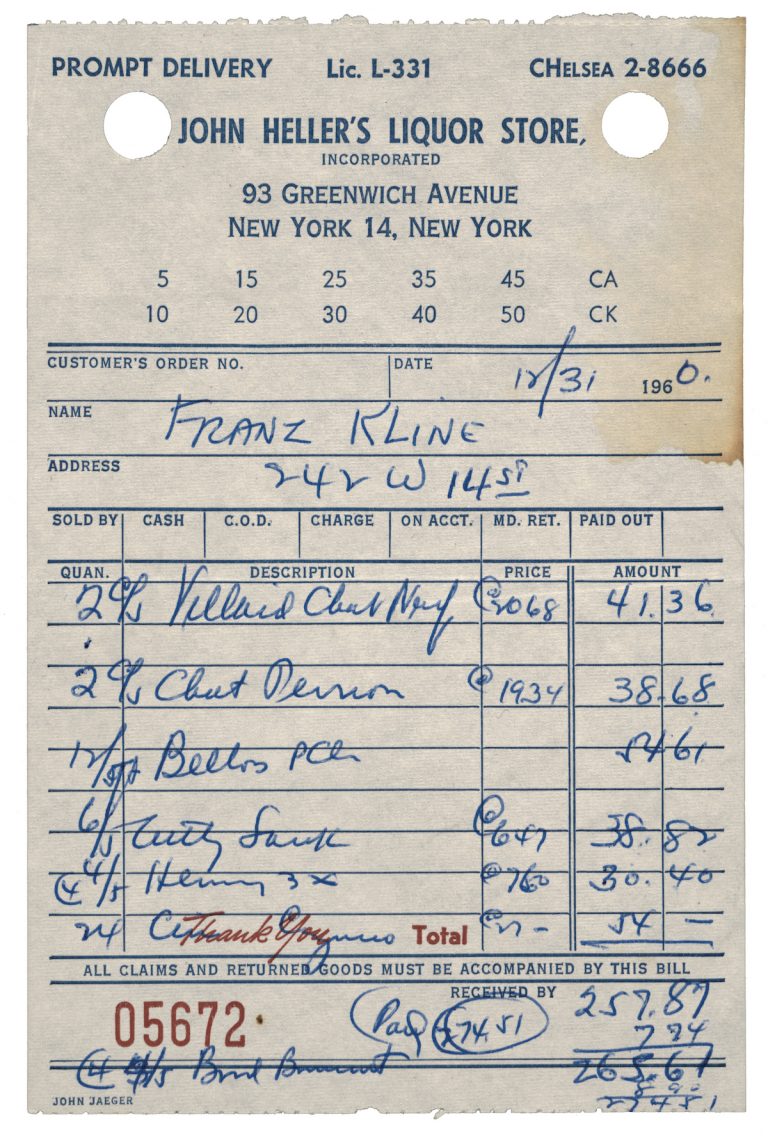 receipt from John Heller’s Liquor Store in Greenwich Village (which is ...
