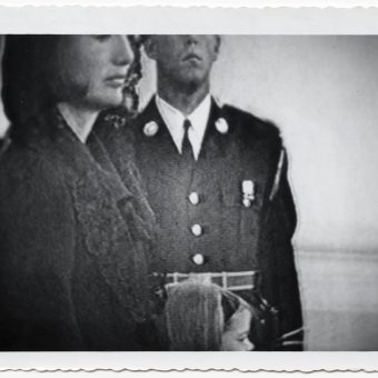 Television image of Jacqueline Kennedy and Caroline Kennedy during John ...